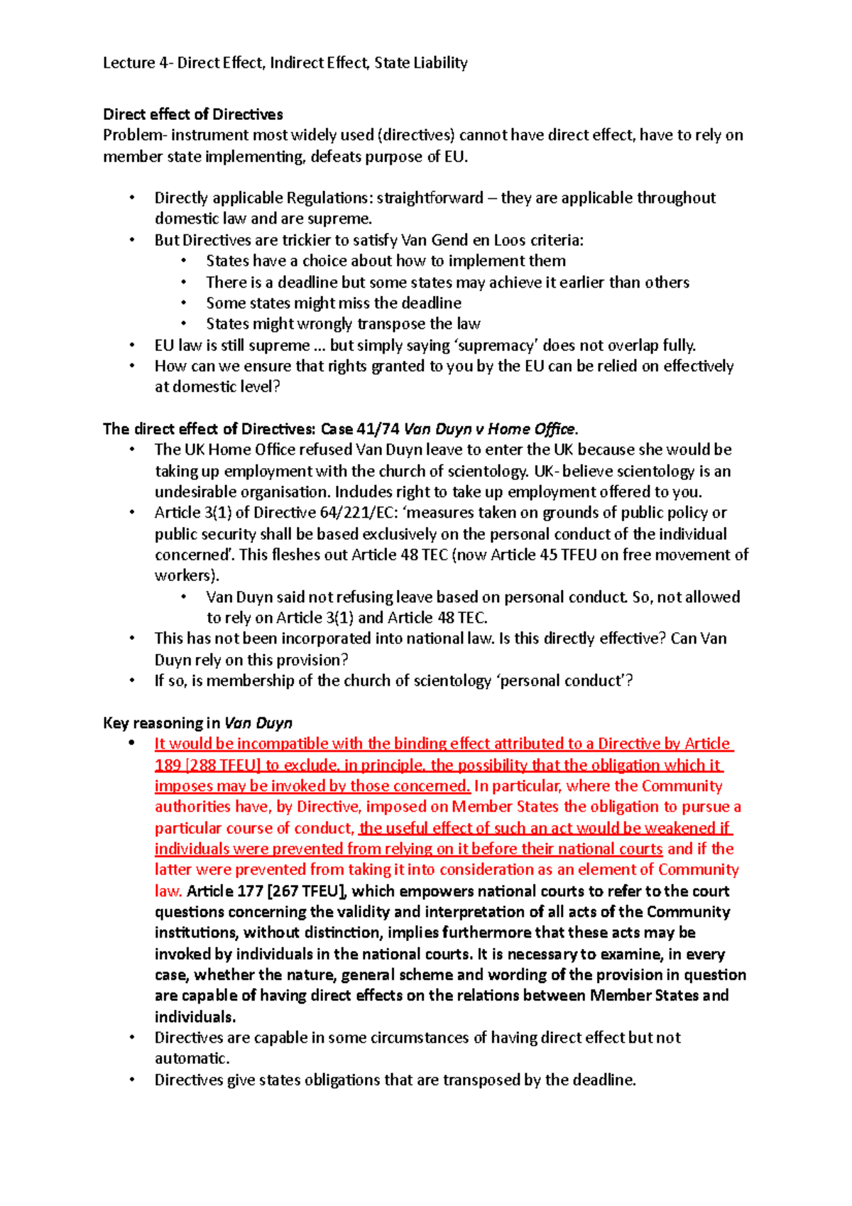 Lecture 4 Direct Effect Indirect Effect State Liability Direct Effect Of Directives Problem