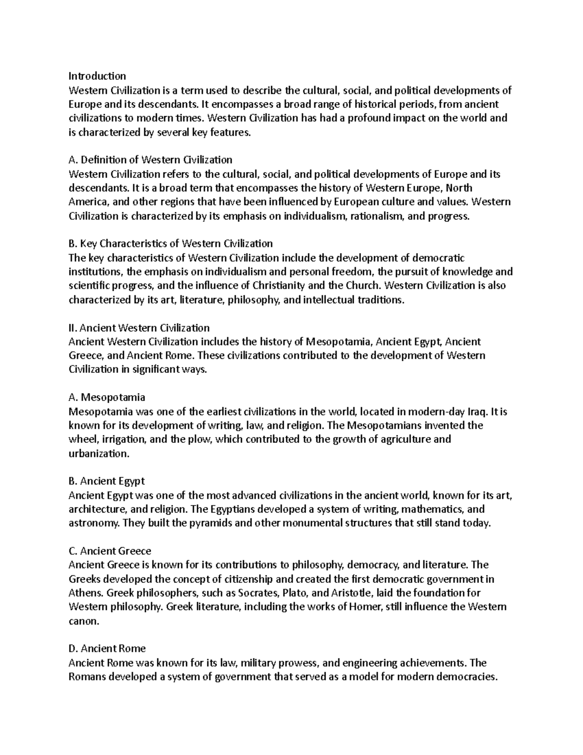 Introduction to western - Introduction Western Civilization is a term ...