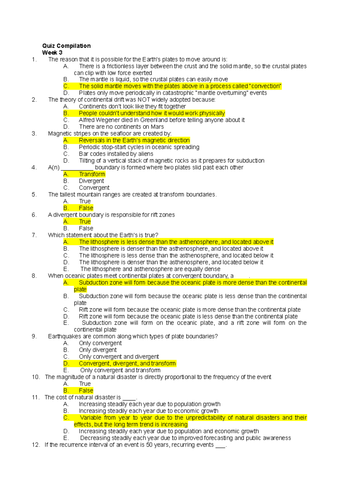 ES8001 NATURAL HAZARDS AND SOCIETY QUIZ COMPILATION - Quiz Compilation ...