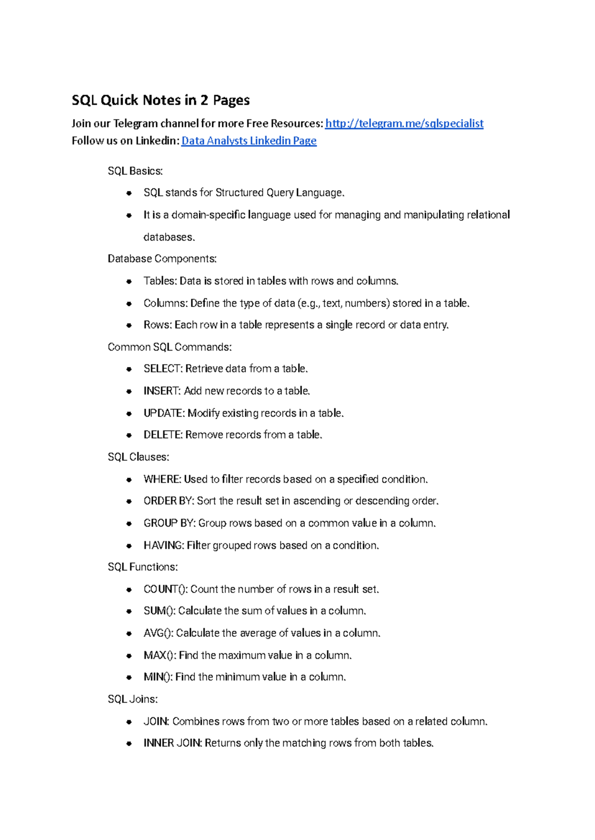 1 5005856014952563681 - SQL Quick Notes in 2 Pages Join our Telegram ...