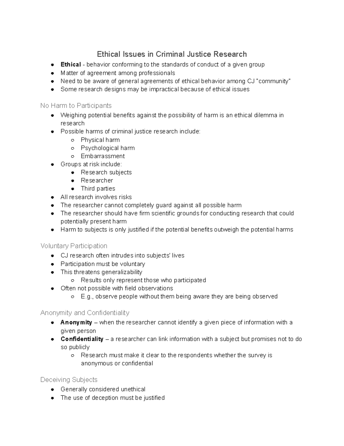 Chapter Two - Week 2 Scientific Methods in CJ - Ethical Issues in ...