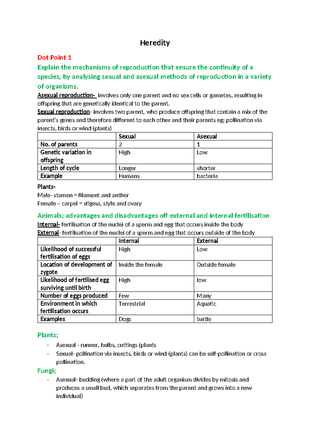 Heredity-syllabus - Heredity Dot Point 1 Explain the mechanisms of ...