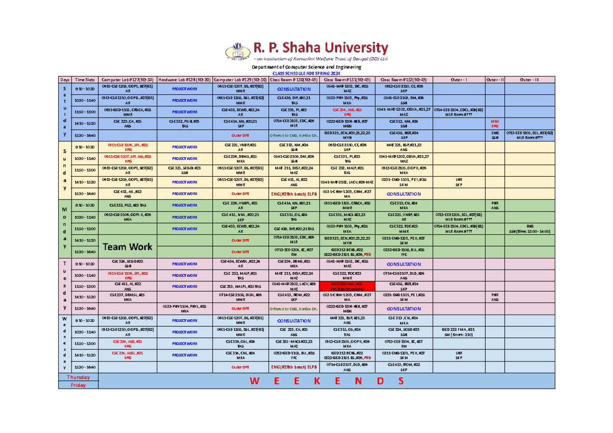 Class Routine Spring 2024 - Department of Computer Science and ...