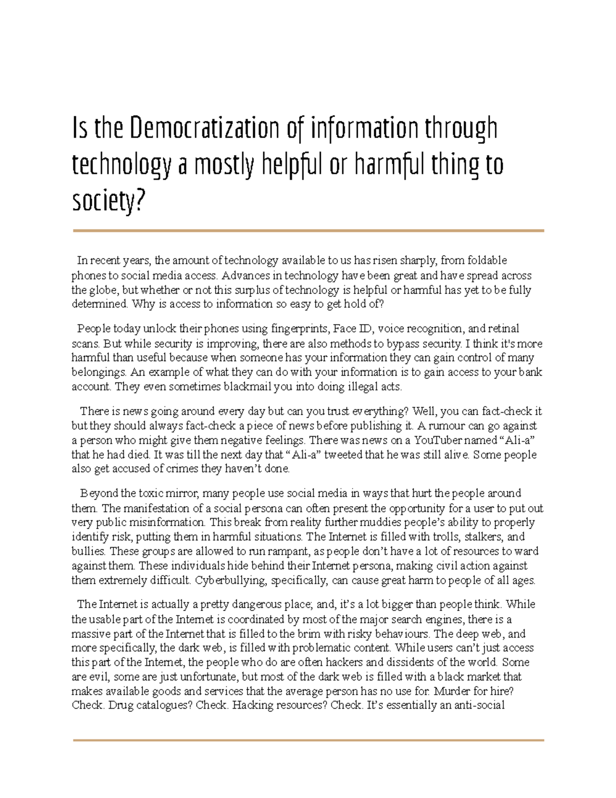 Essay on Democratization of Information - Is the Democratization of ...