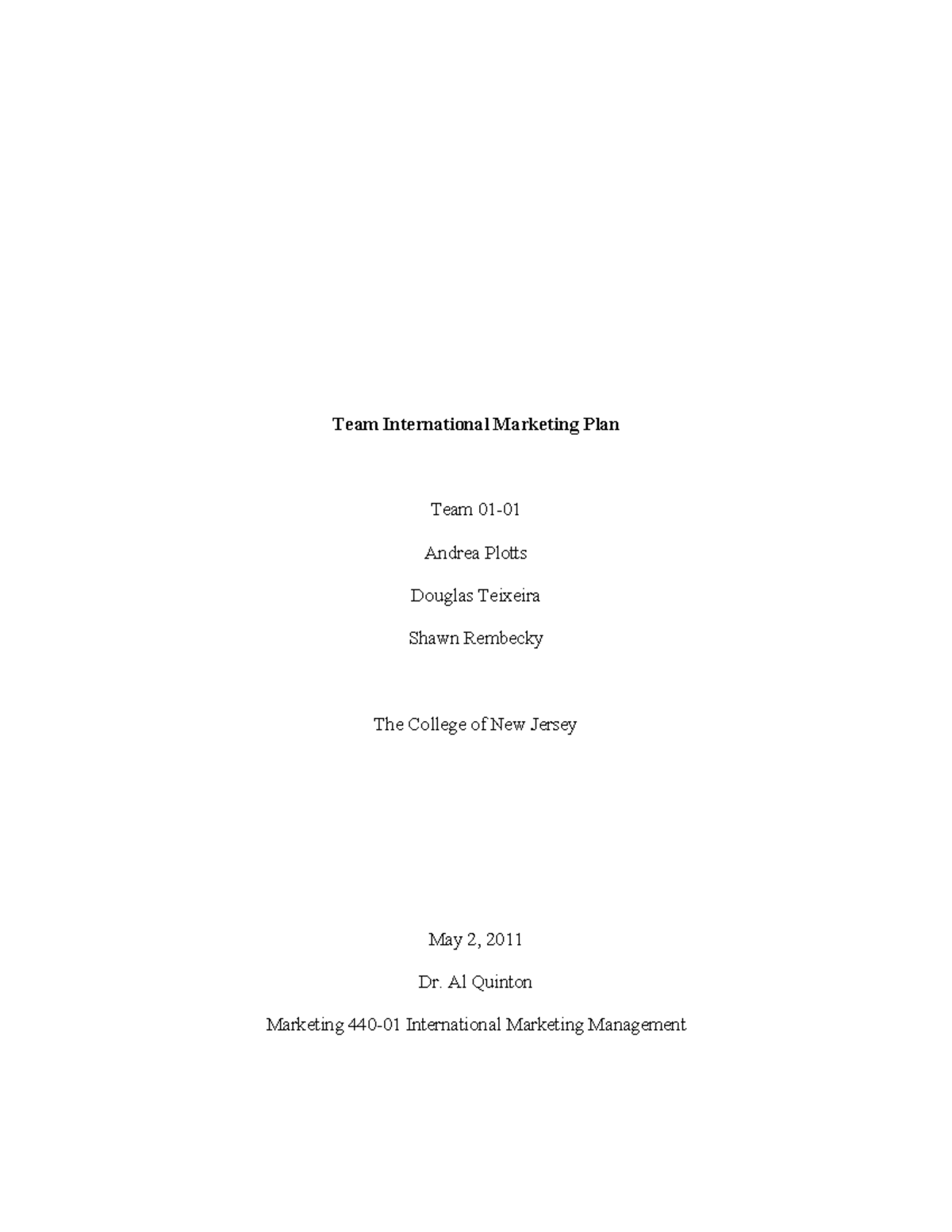 Final+Marketing+Plan - Team International Marketing Plan Team 01 ...