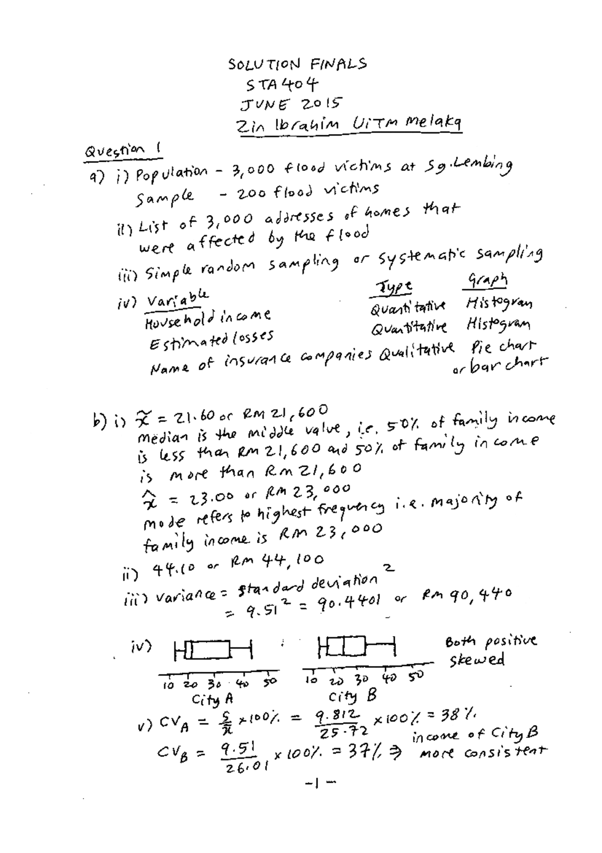 STAT404-Solution Final exam June 2015 - Statistic - Studocu