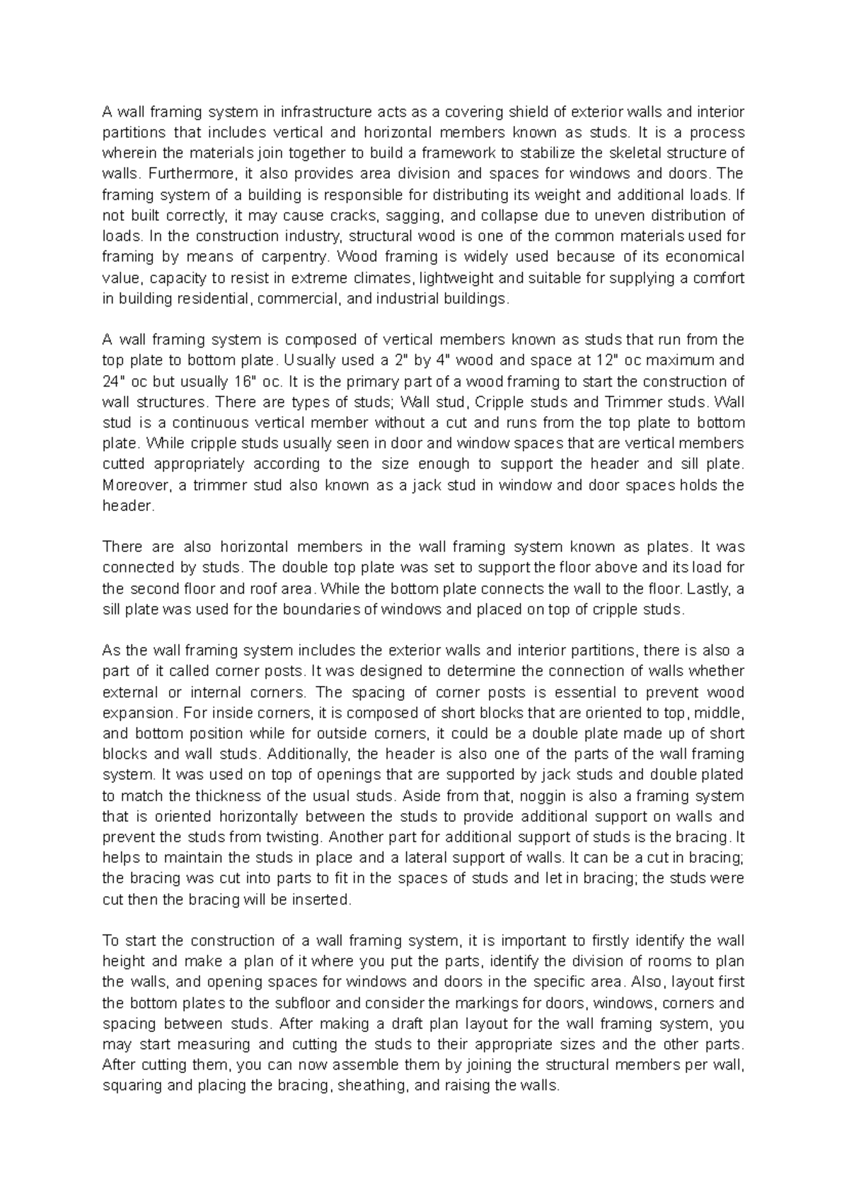 WALL Framing Research - A wall framing system in infrastructure acts as ...