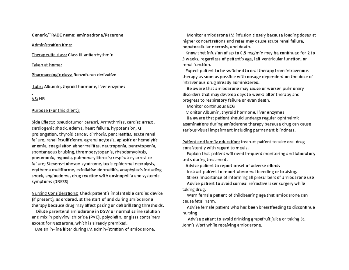 Aminoadrone - Document for studying - Generic/TRADE name: aminoadrone ...