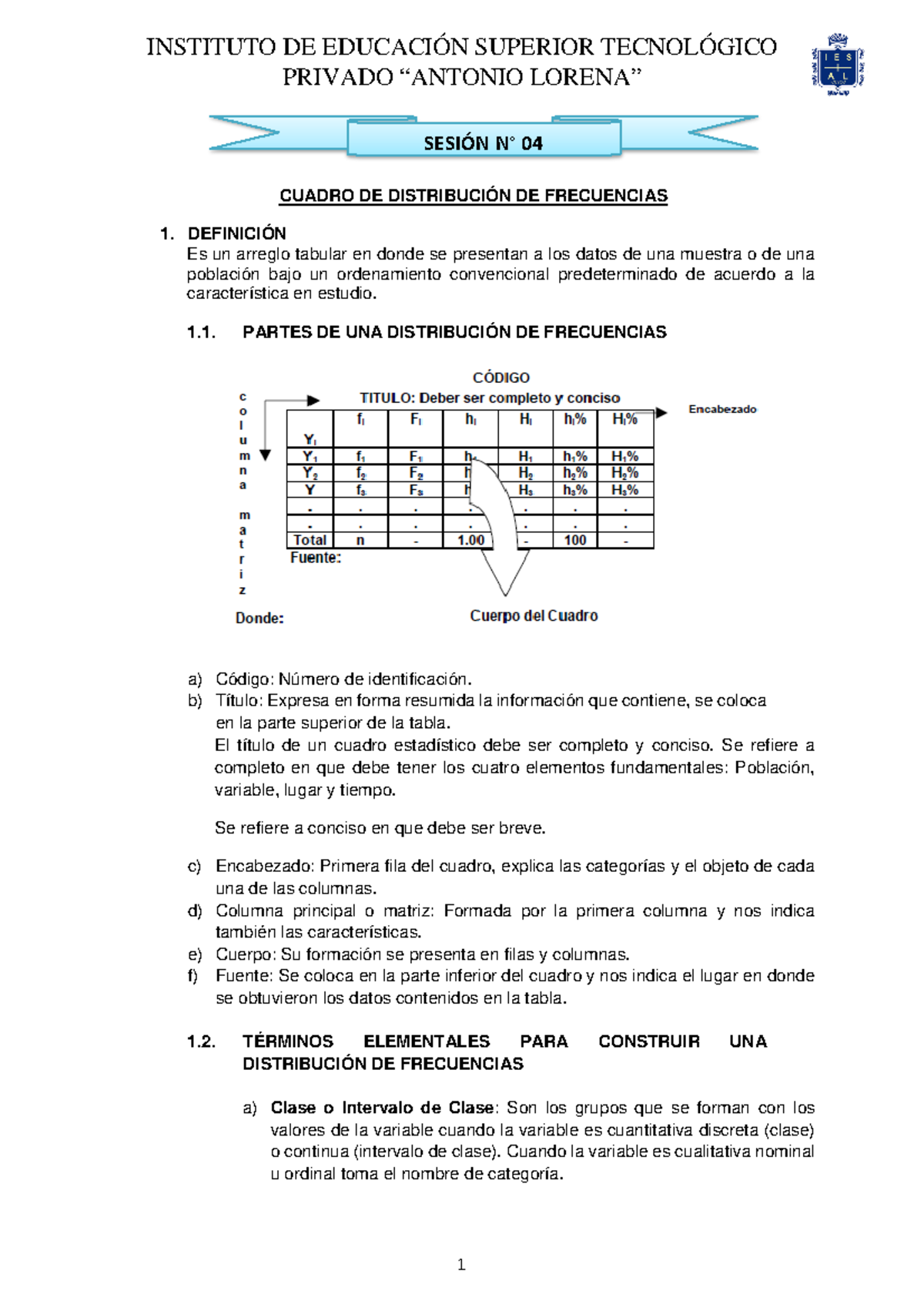 Session 04 - Estadistica - CUADRO DE DISTRIBUCIÓN DE FRECUENCIAS 1 ...