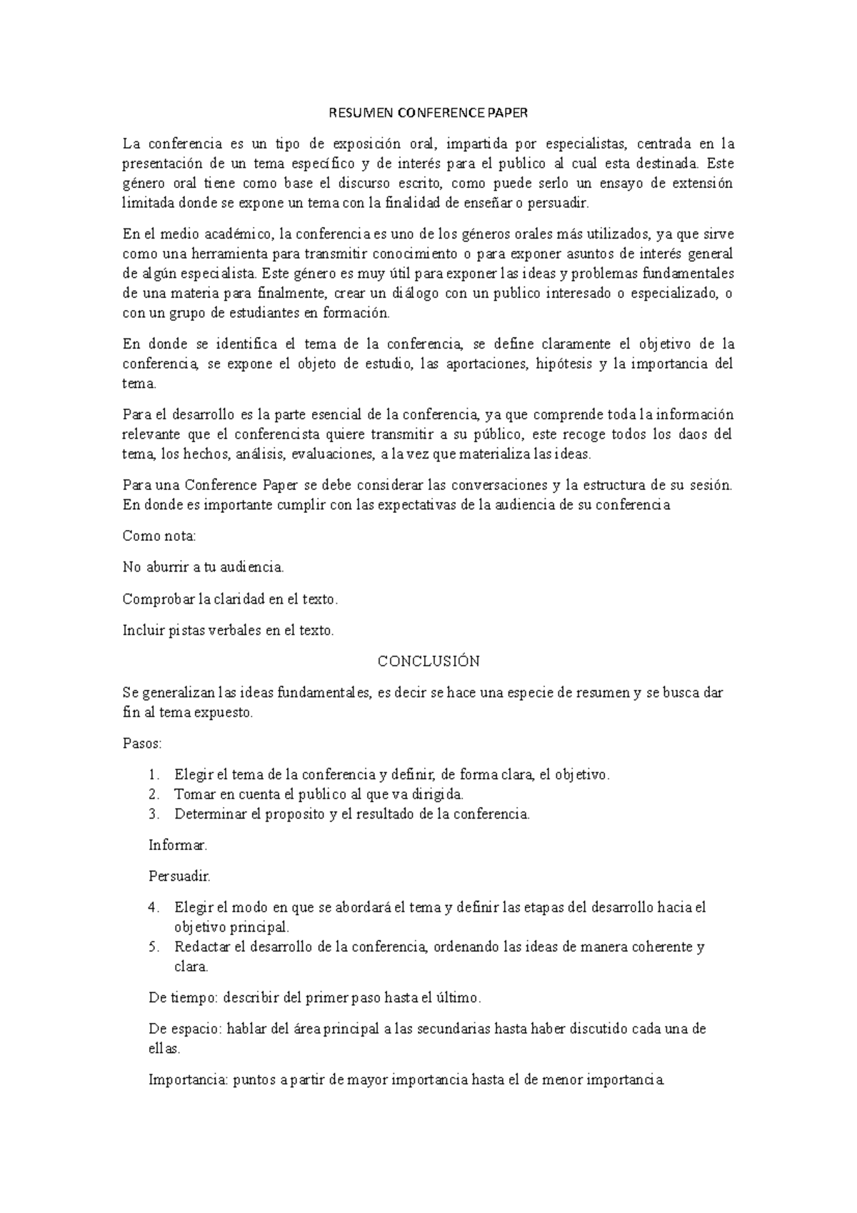 Resumen Conference Paper - RESUMEN CONFERENCE PAPER La conferencia es ...