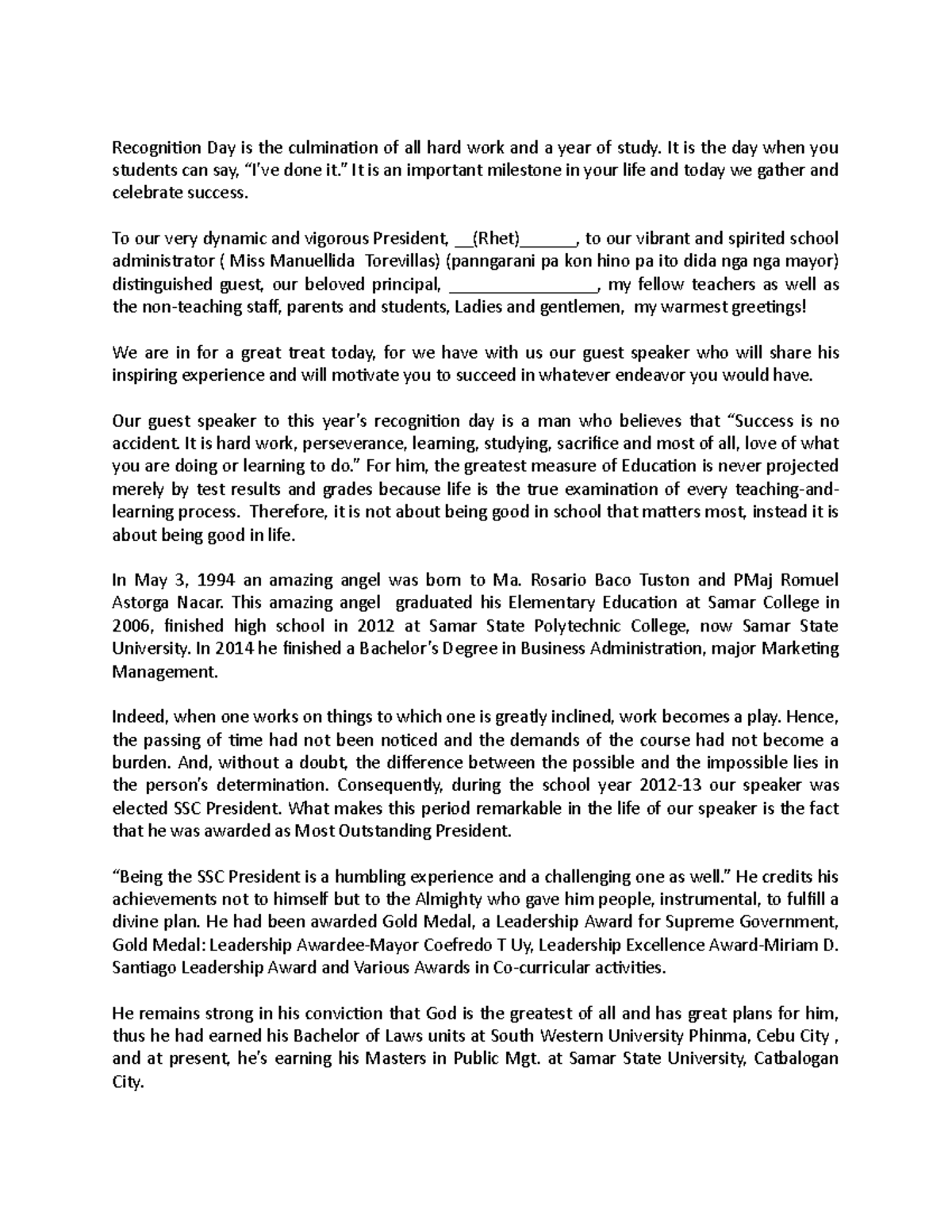 NICE Intro- Message - Grade: 6 - Recognition Day is the culmination of ...