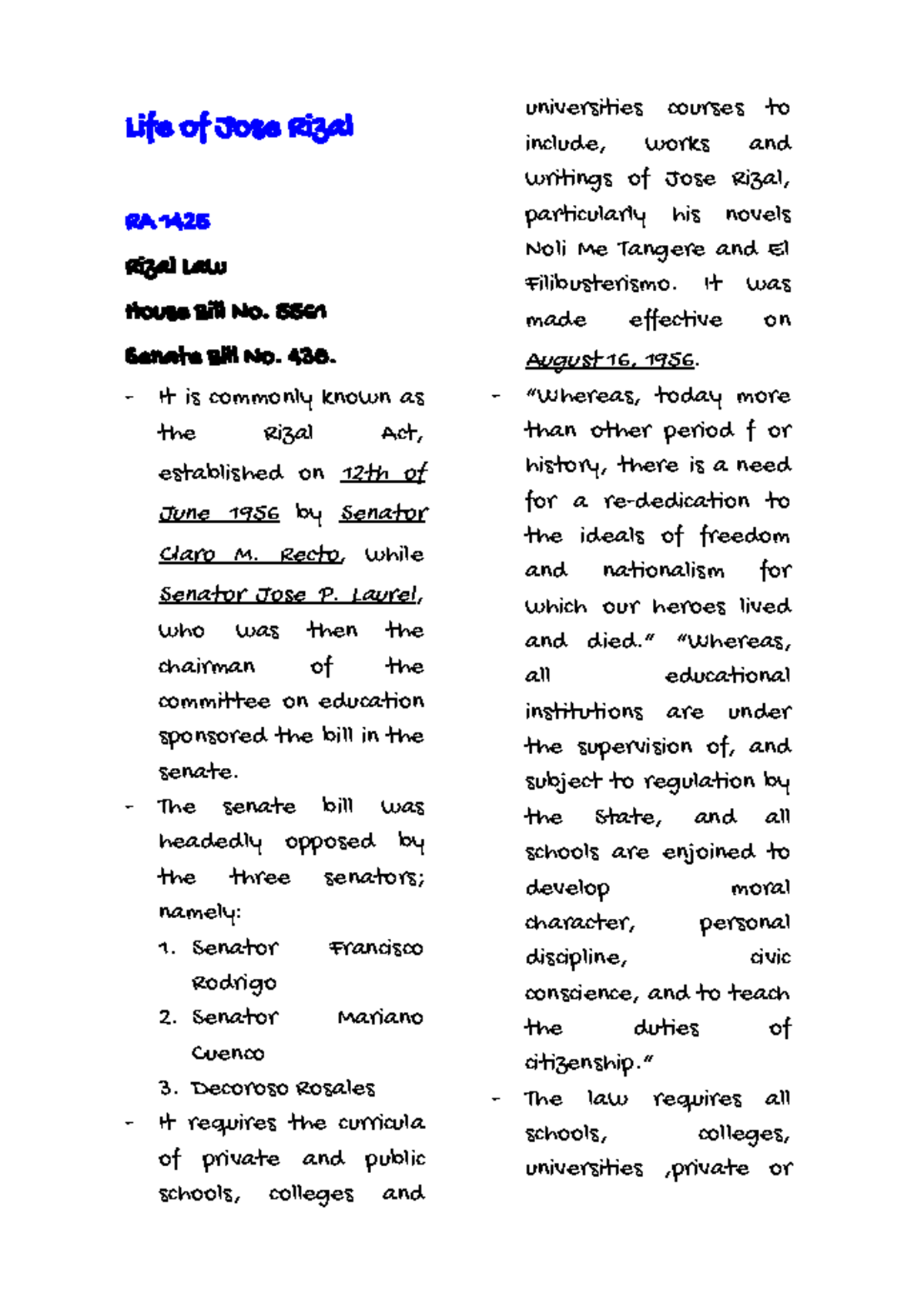 Jose Rizal - Life of Jose Rizal RA 1425 Rizal Law House Bill No. 5561 ...