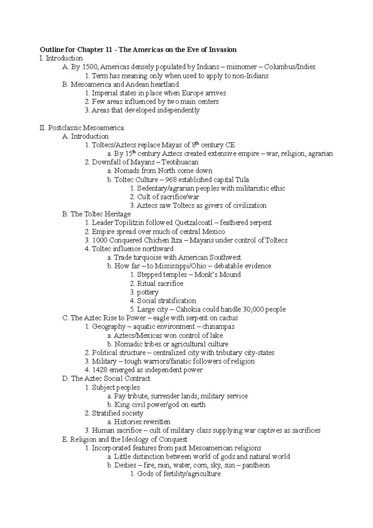 Outline for Chapter 11 - The Americas on the Eve of Invasion ...