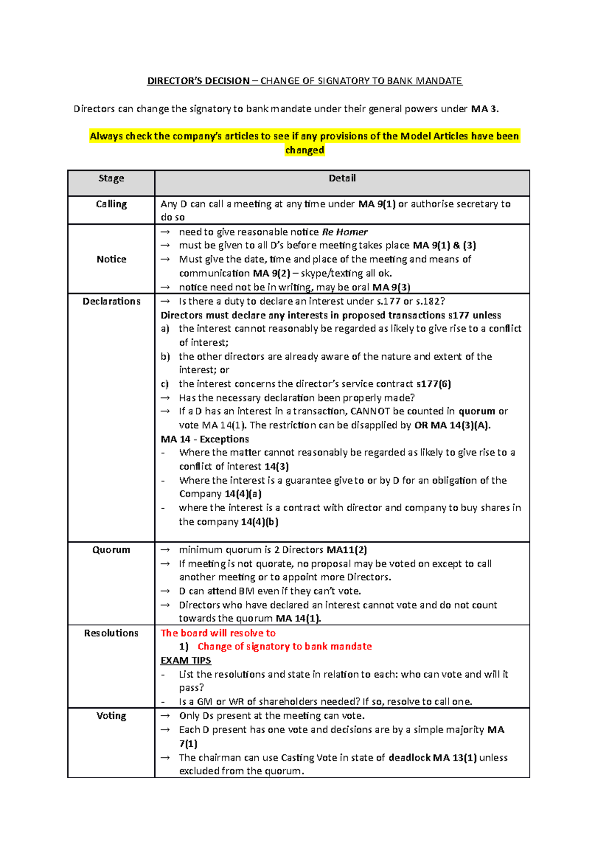 Director’S Decision – Change OF Signatory TO BANK Mandate - DIRECTOR’S ...