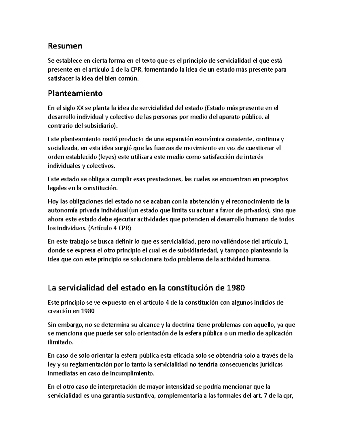 Servicialidad y subsidariedad Consti - Resumen Se establece en cierta forma en el texto que es ...