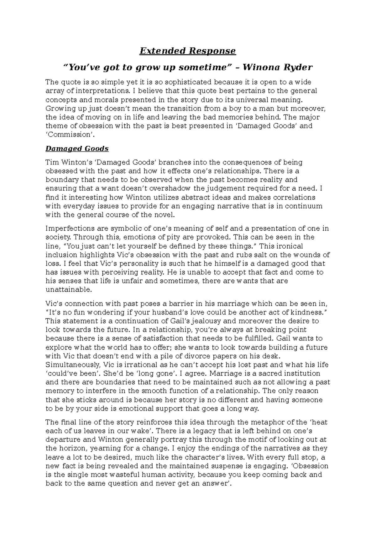 Extended Response Commission - Extended Response “You’ve got to grow up ...