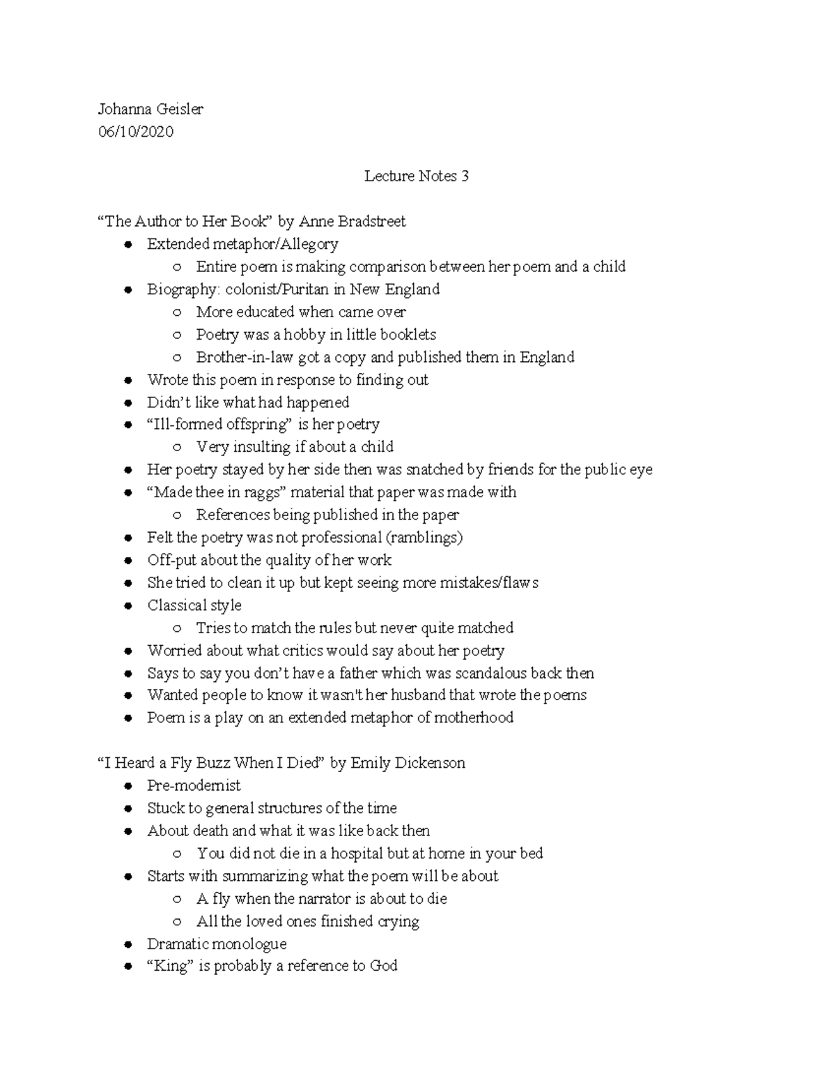 Lecture Notes 3 - Johanna Geisler 06/10/ Lecture Notes 3 “The Author to ...