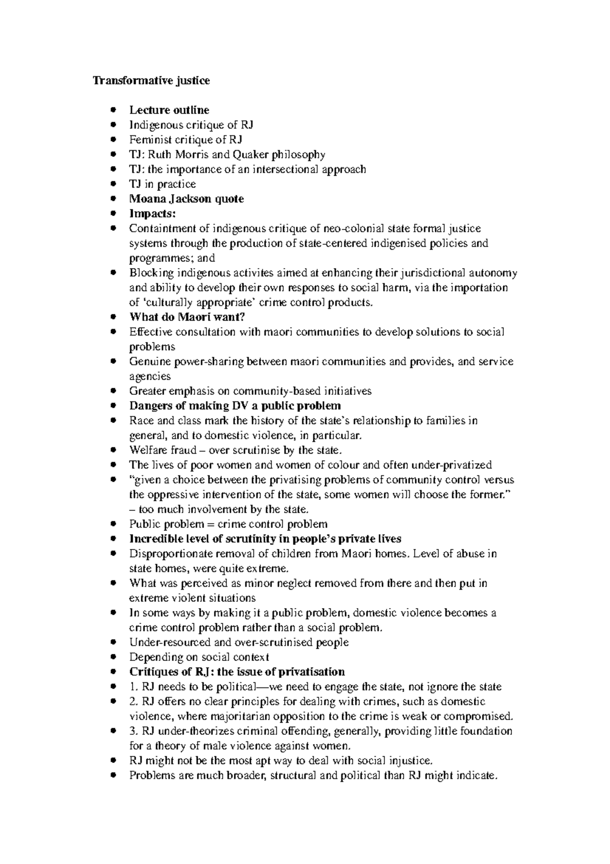 Week 11 transformative justice - Transformative justice - Studocu