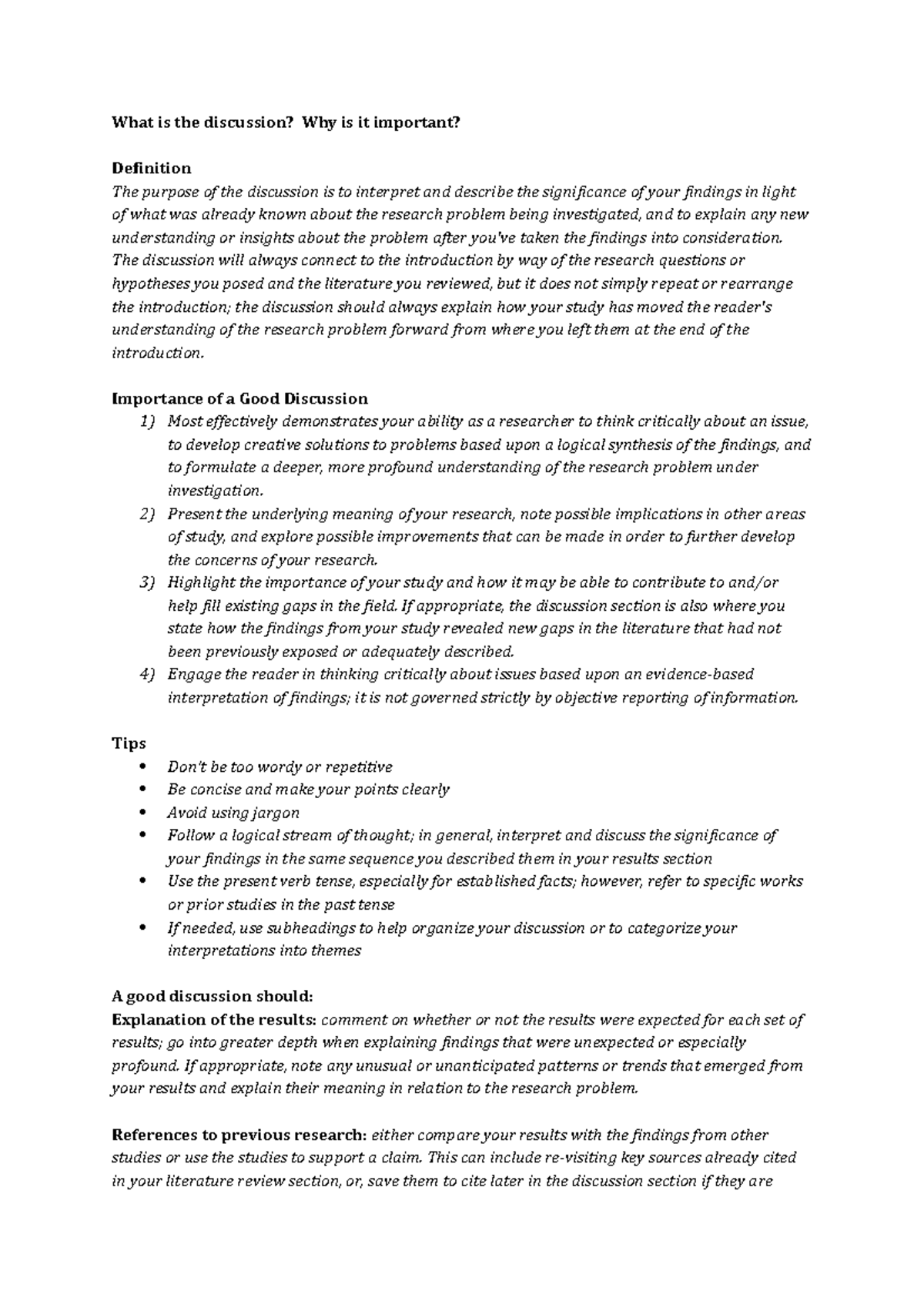 Discussion - guidelines - What is the discussion? Why is it important ...