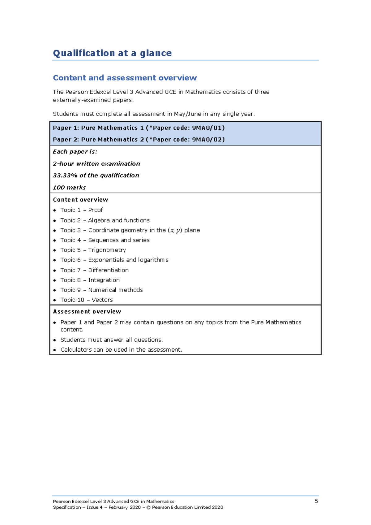 A Level Maths Spec - Pearson Edexcel Level 3 Advanced GCE in ...