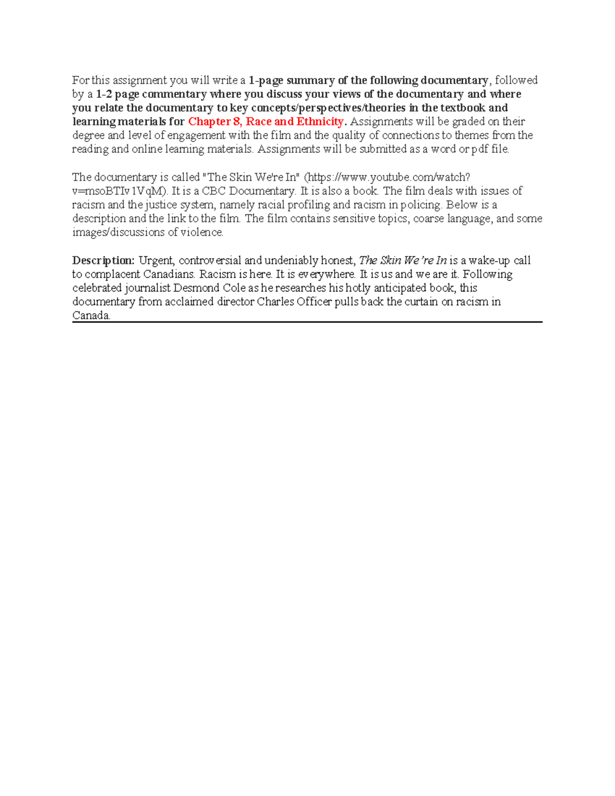 Assignement #3 - For this assignment you will write a 1-page summary of ...