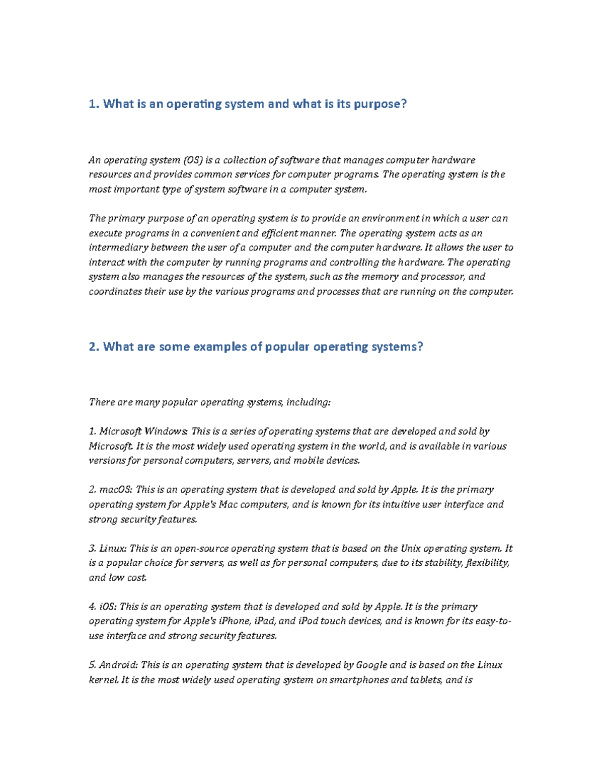 Operating systems 1 - 1. What is an operating system and what is its ...