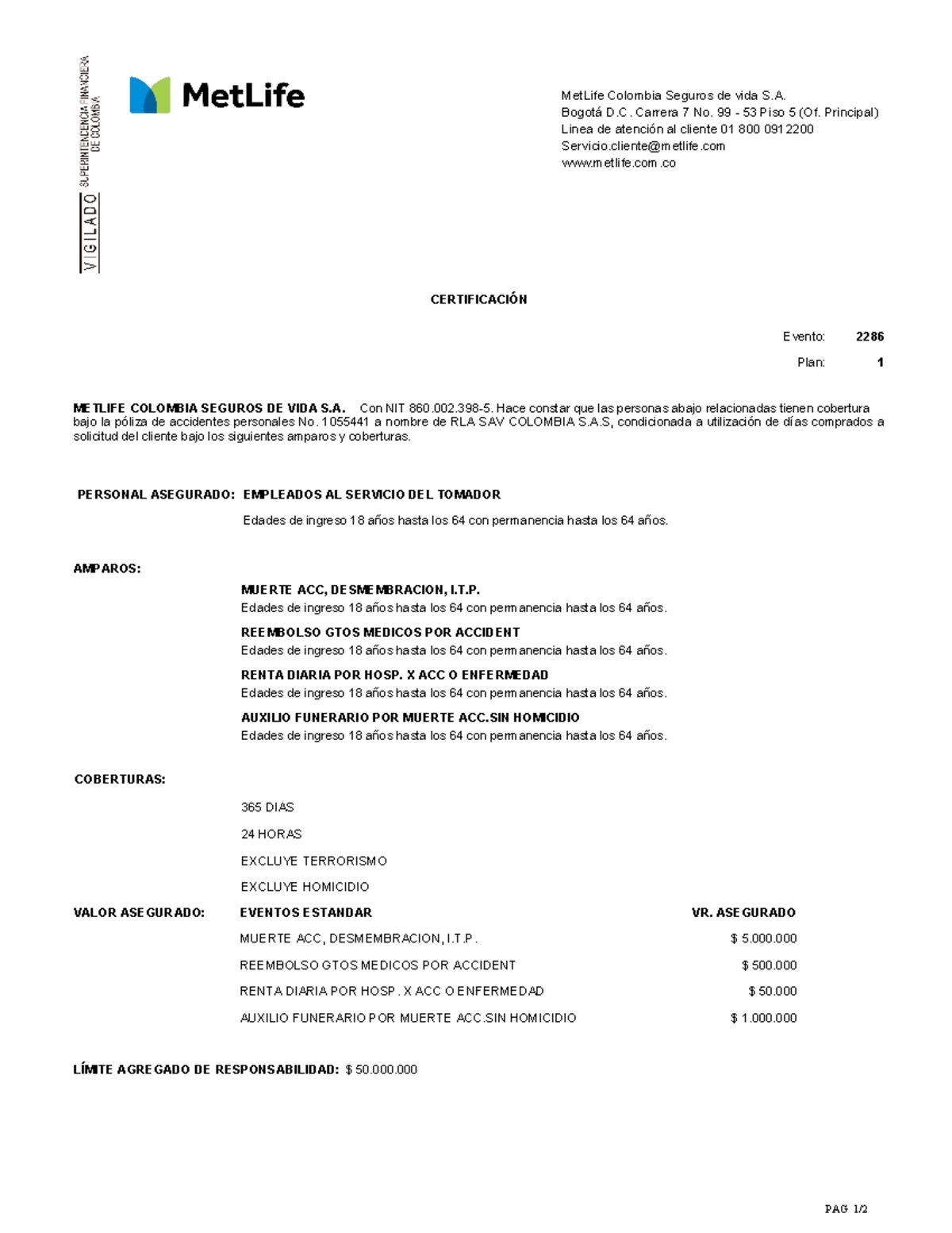 LE Hernandez - jjsioa - MetLife Colombia Seguros de vida S. Bogotá D ...