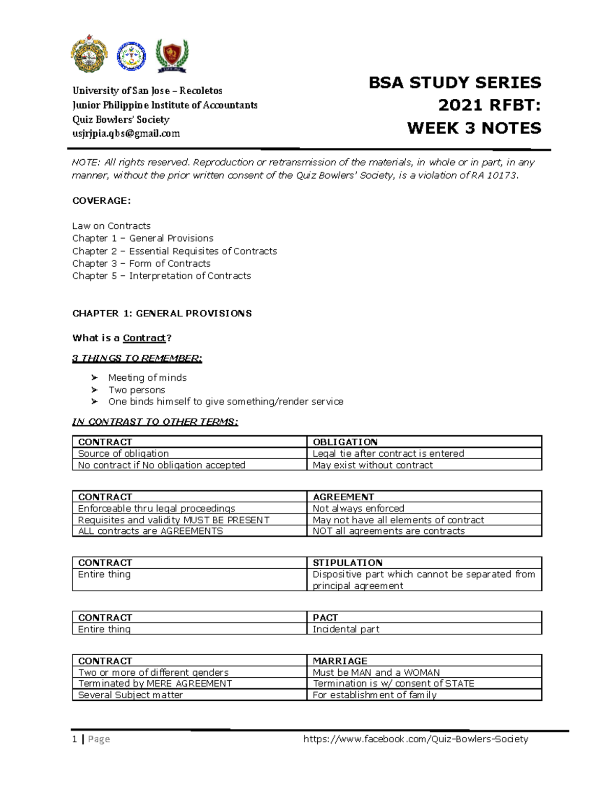 WEEK 3 RFBT Notes - University of San Jose – Recoletos Junior ...