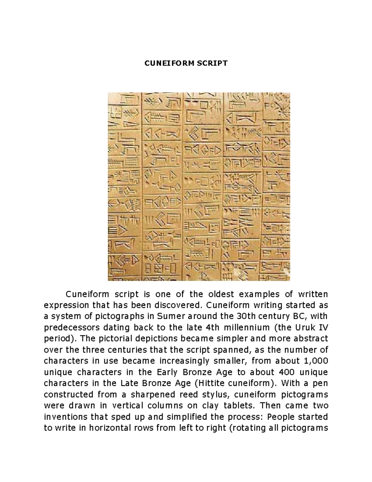 Cuneiform Script - CUNEIFORM SCRIPT Cuneiform script is one of the ...