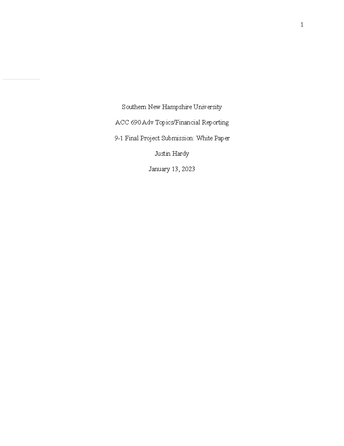 ACC 690 Final Project Submission - Southern New Hampshire University ACC 690 Adv Topics ...