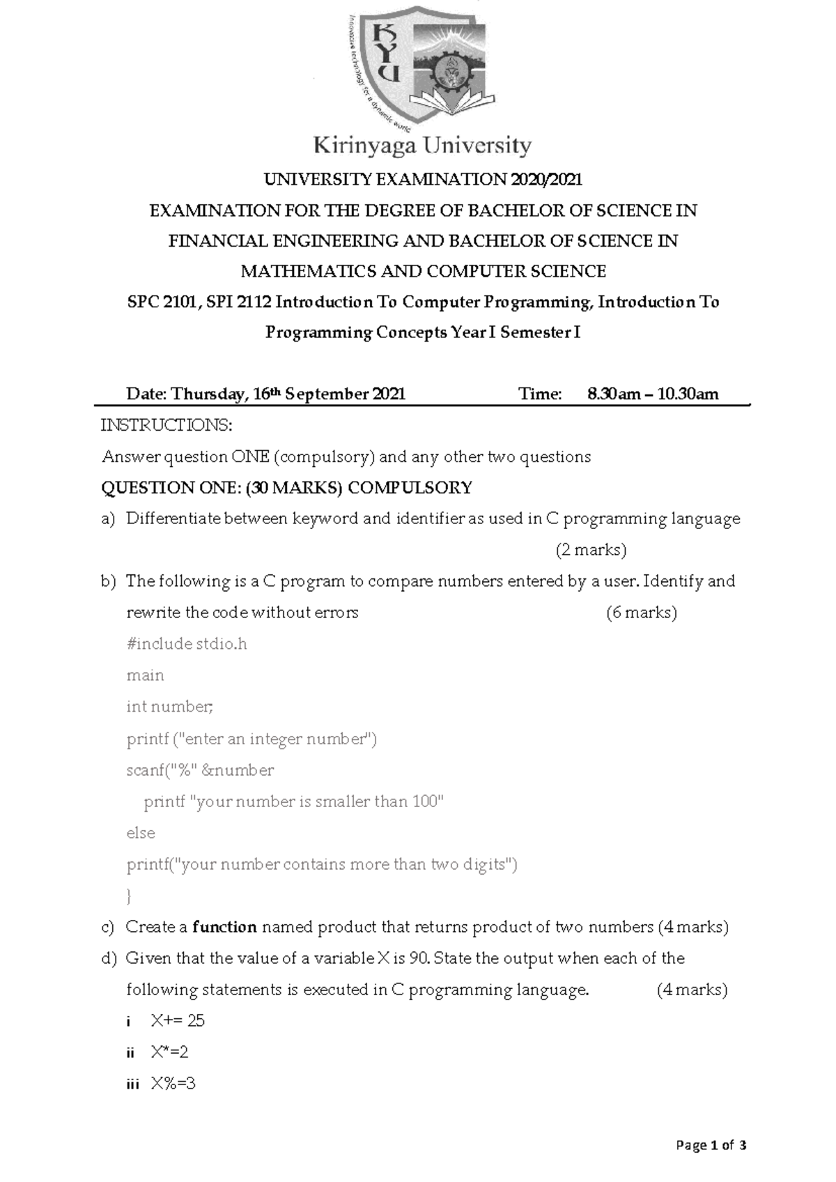 Spc 2101 Spi 2112 Introduction To Computer Programming Introduction To Programming Concepts