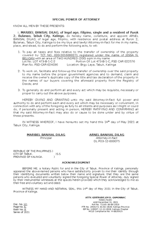 Template-SPA11 - Sample SPA - SPECIAL POWER OF ATTORNEY I, (Name of ...