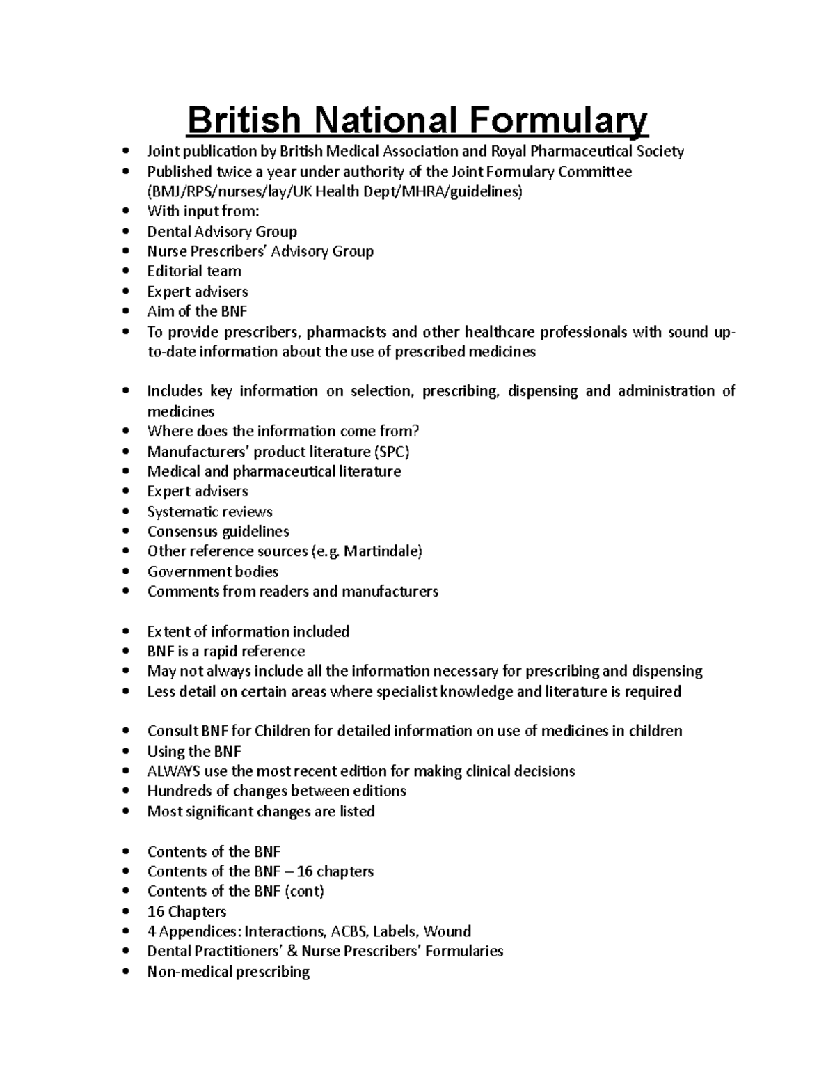 British National Formulary - Martindale) Government bodies Comments ...