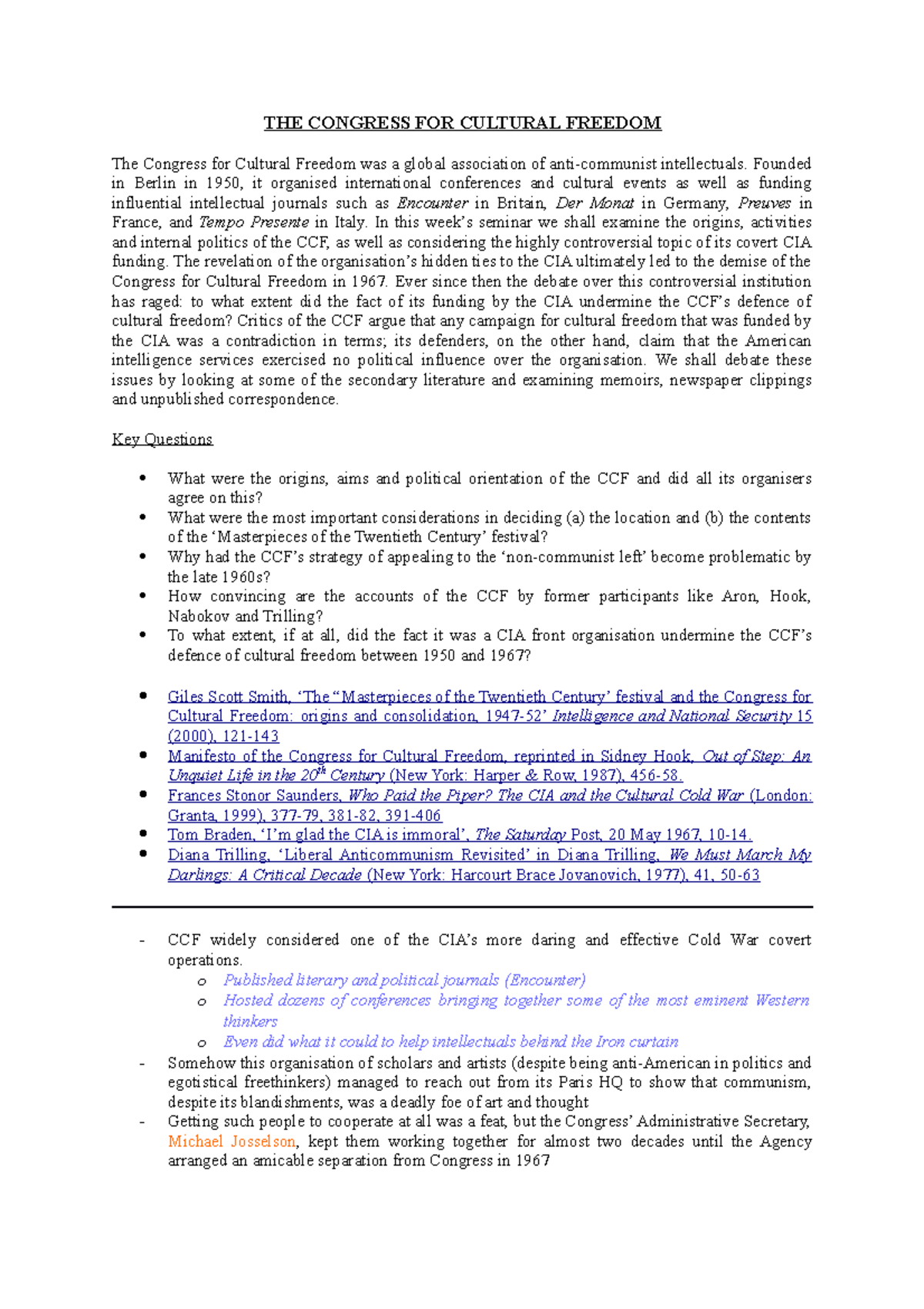 The Congress for Cultural Freedom - THE CONGRESS FOR CULTURAL FREEDOM ...