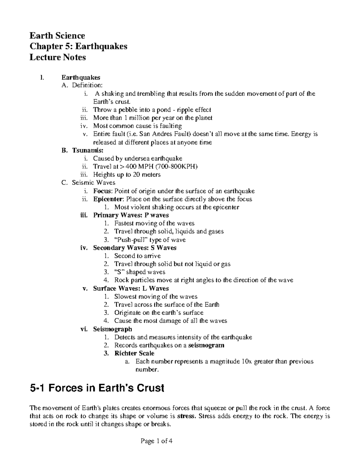 Earth lecture 06 - Earth Science Chapter 5: Earthquakes Lecture Notes I ...