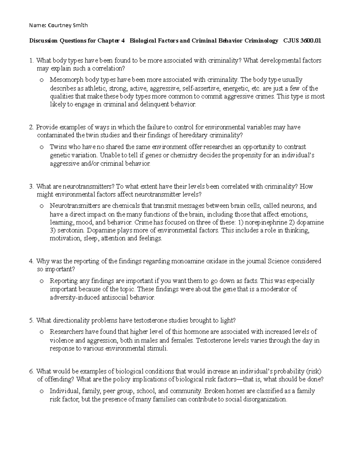 Discussion Questions for Chapter 4 - Name: Courtney Smith Discussion ...