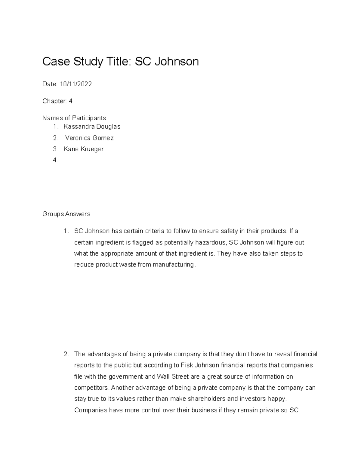 SC Johnson- Case Study Template - Case Study Title: SC Johnson Date: 10 ...