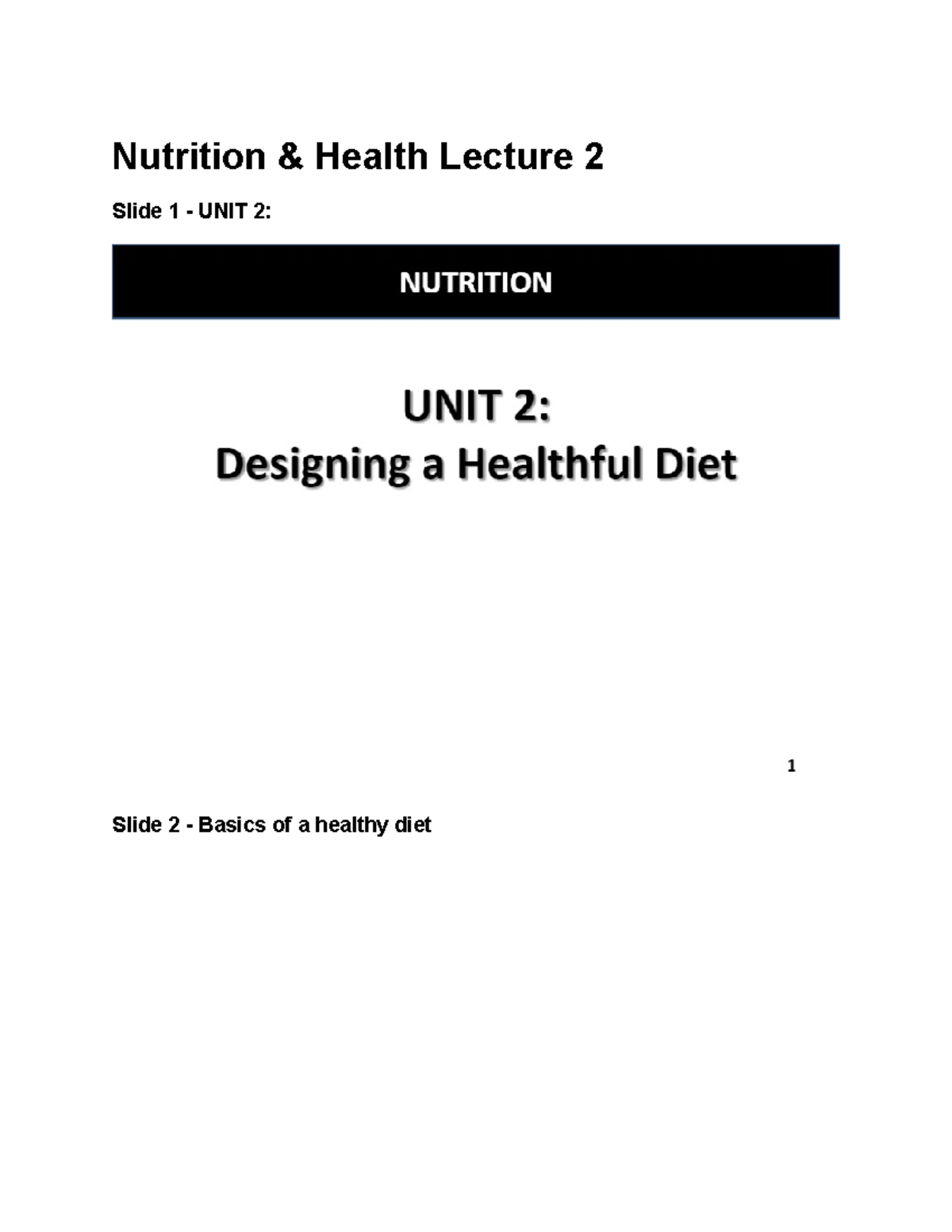 Nutrition Health Lecture 2 Notes - Nutrition & Health Lecture 2 Slide 1 ...