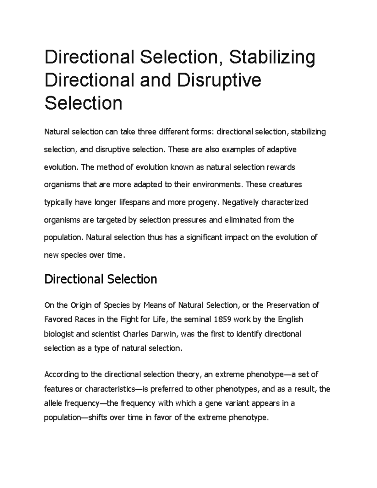 Directional Selection - These are also examples of adaptive evolution ...