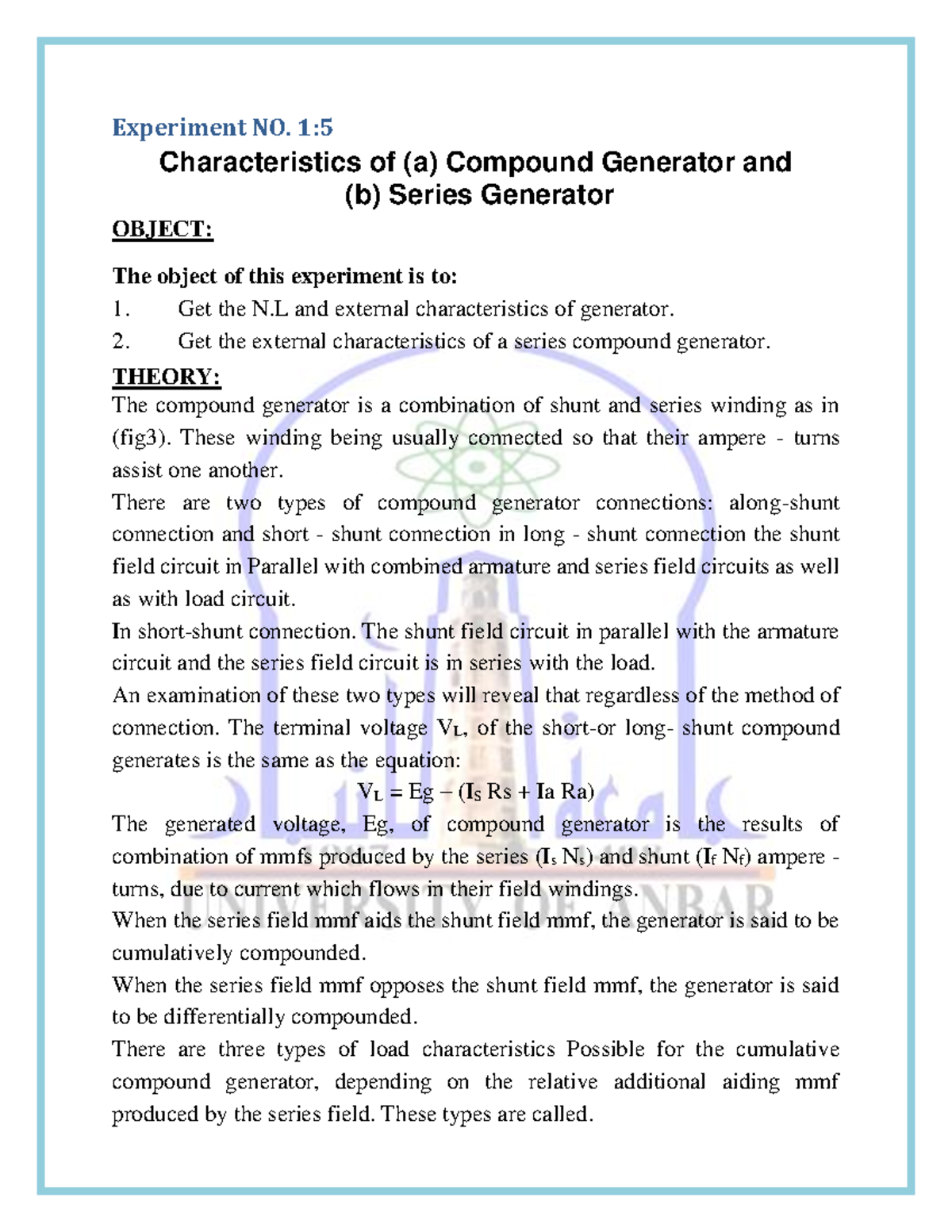 Characteristics of (a) Compound Generator and (b) Series Generator ...
