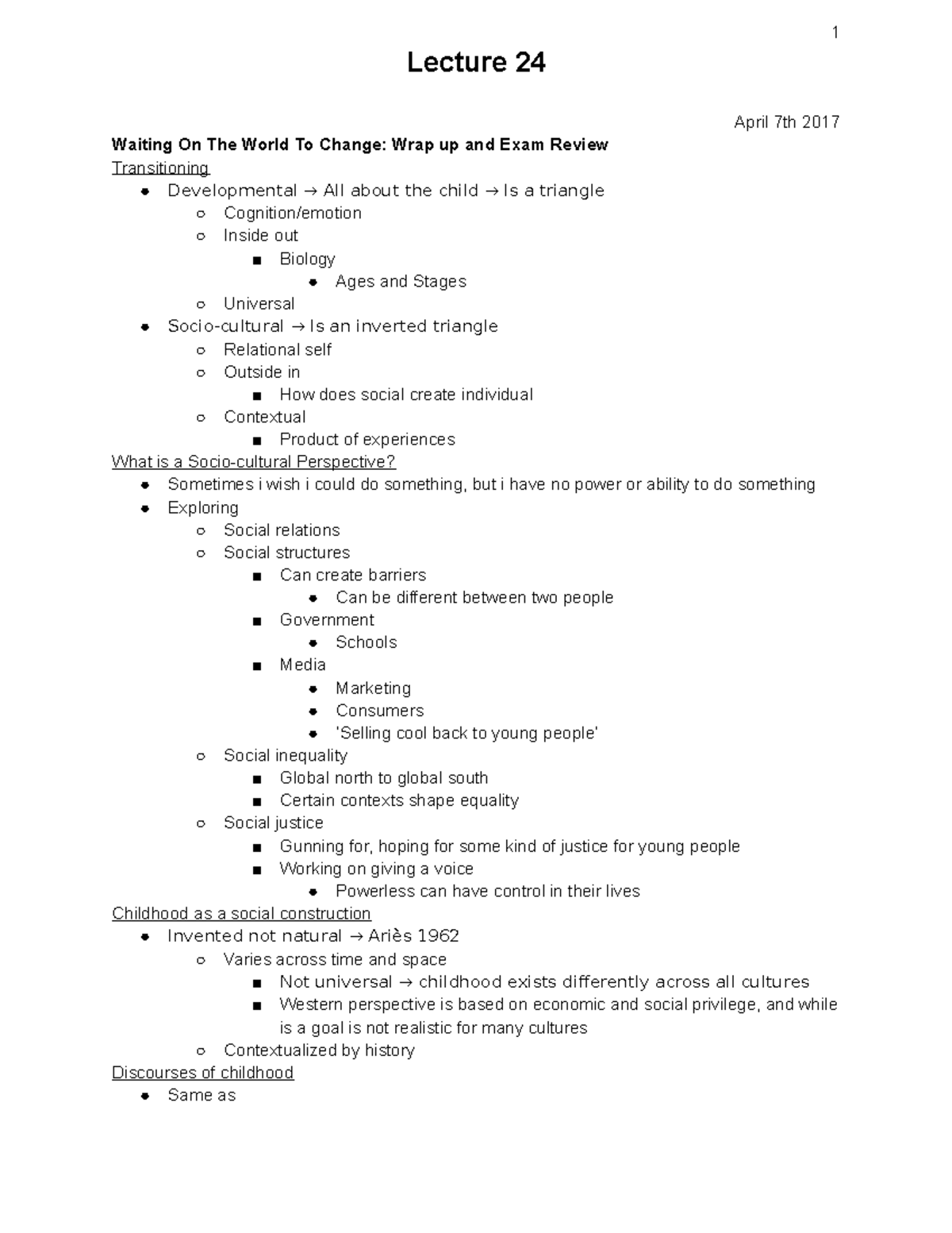 Lecture 24 April 7 - Danielle Molnar & Shauna Pomerantz - 1 Lecture 24 ...