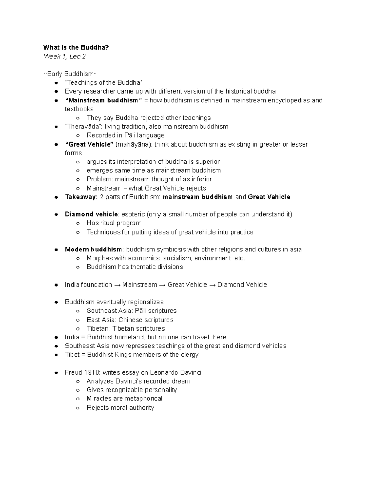 M60W Buddhism Notes - What is the Buddha? Week 1, Lec 2 Early Buddhism ...