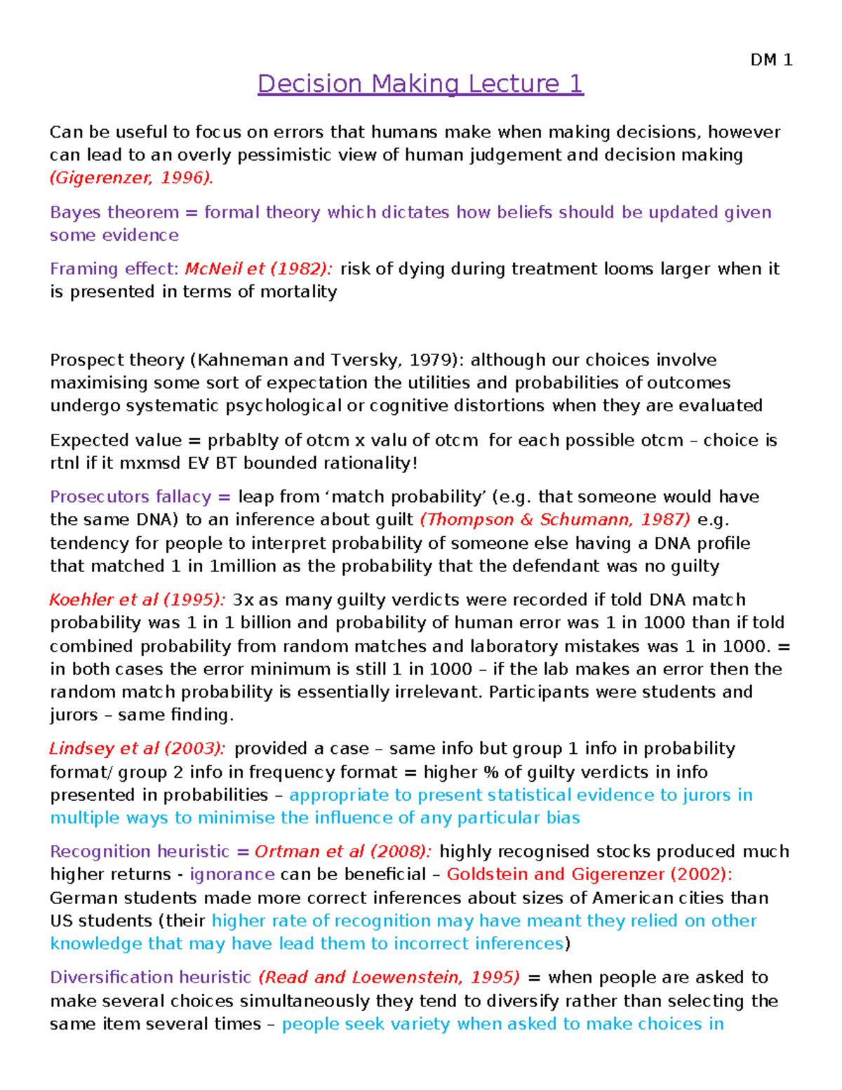Decision Making Lecture 1 notes - DM 1 Decision Making Lecture 1 Can be ...