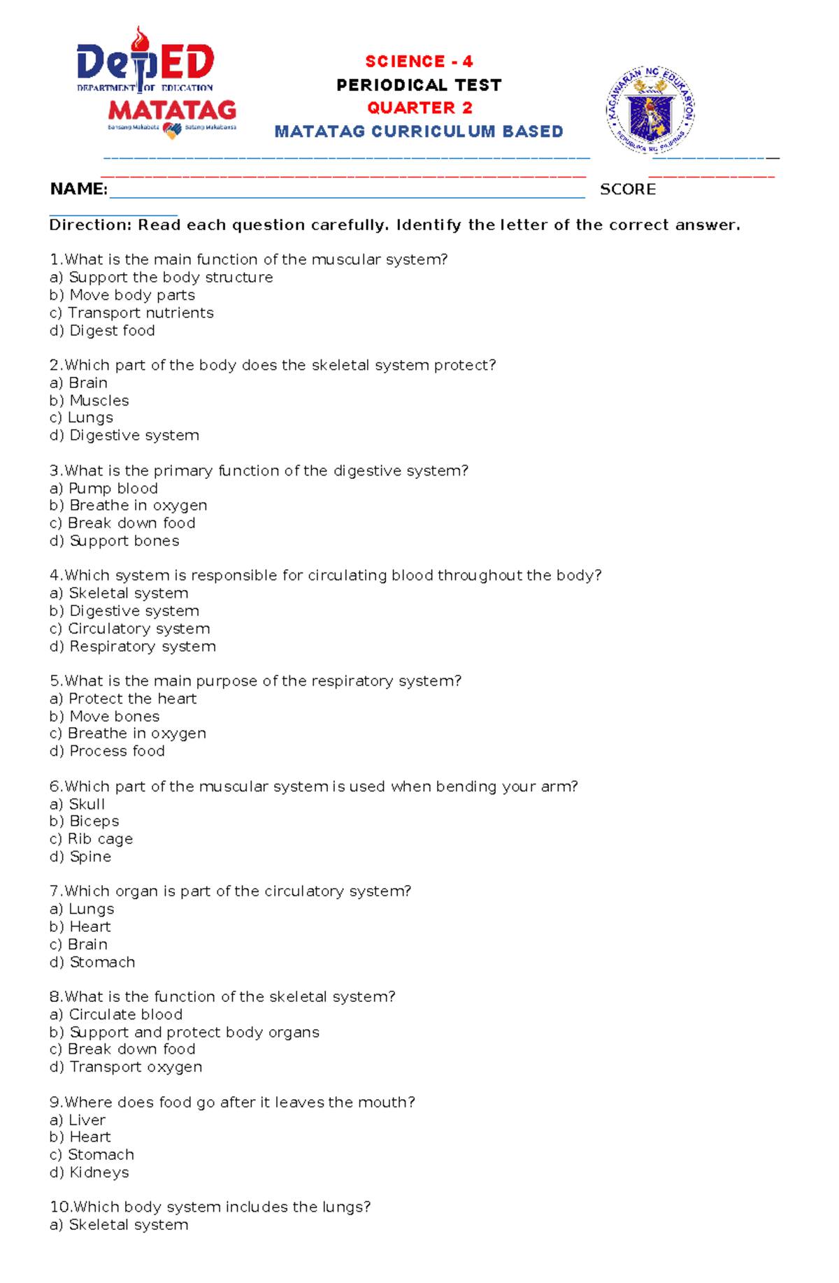 Science - document - SCIENCE - 4 PERIODICAL TEST QUARTER 2 MATATAG ...