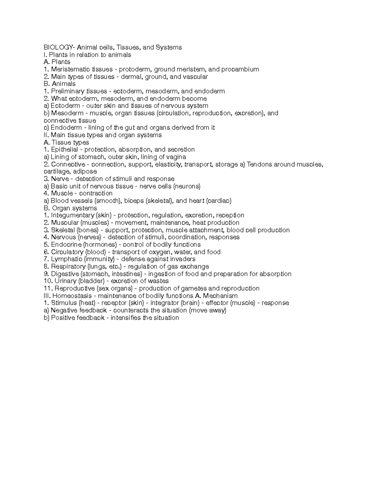 Bio 20 - Notes - BIOLOGY- Animal cells, Tissues, and Systems I. Plants ...