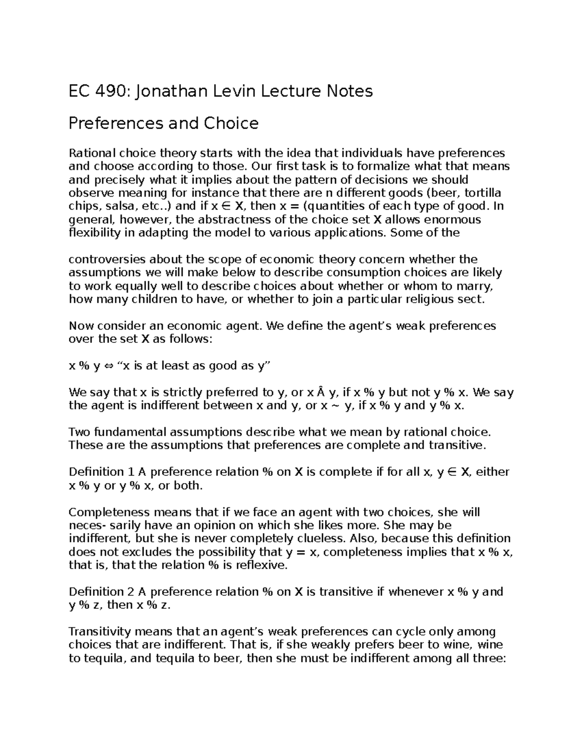 EC 490 - Jonathan Levin Notes - EC 490: Jonathan Levin Lecture Notes ...
