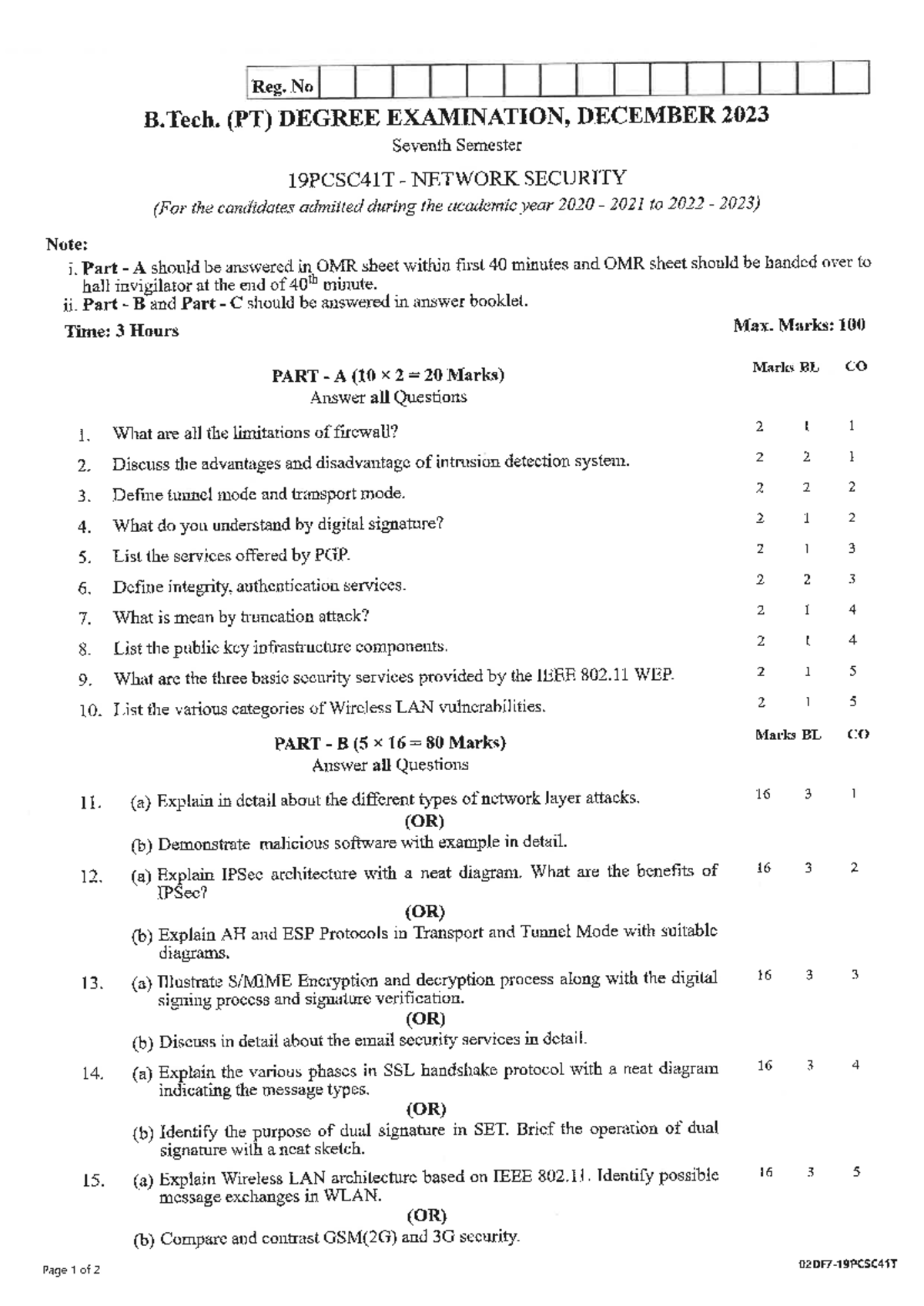 NS2 - Previous year question papers - Network Security - Studocu