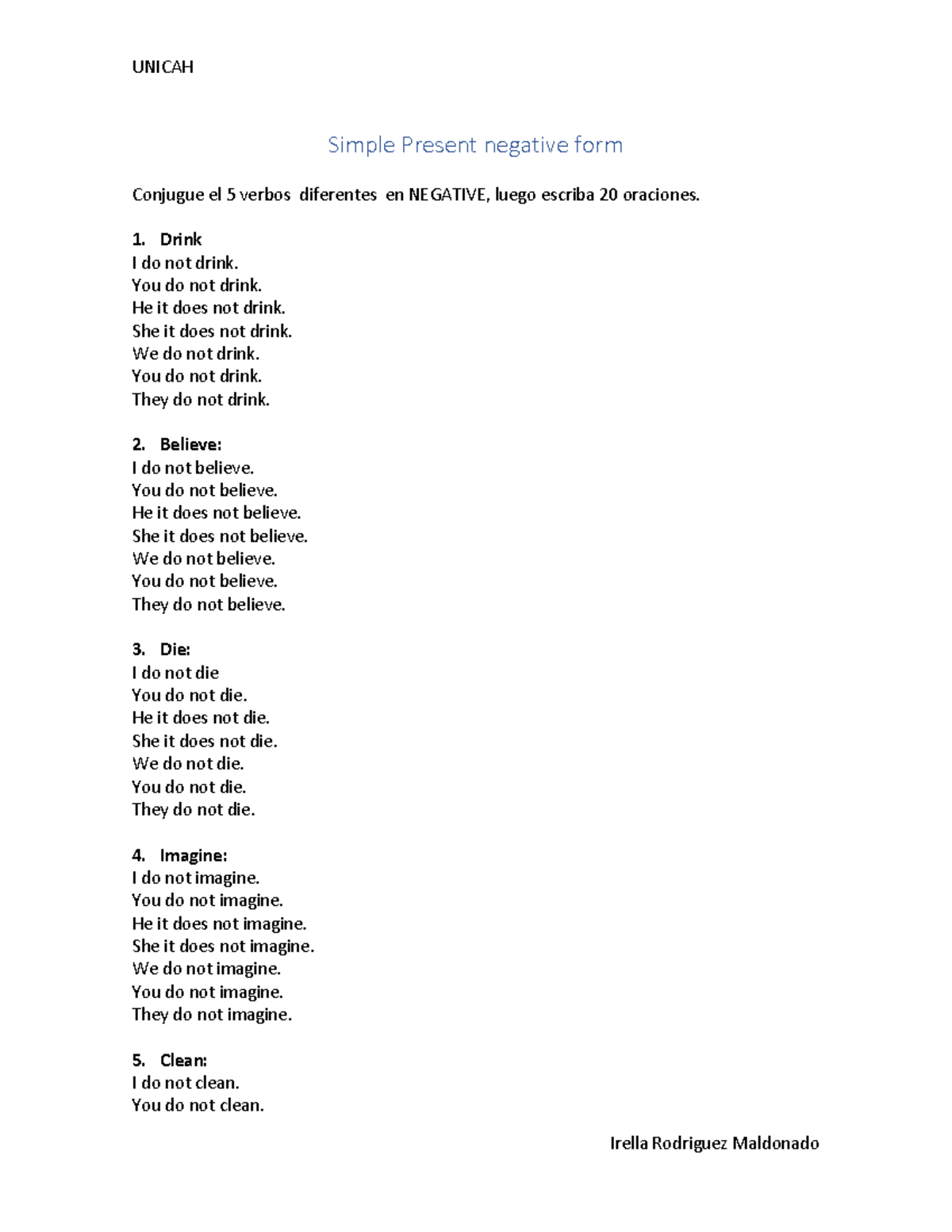 Simple Present negative form - UNICAH Irella Rodriguez Maldonado Simple ...
