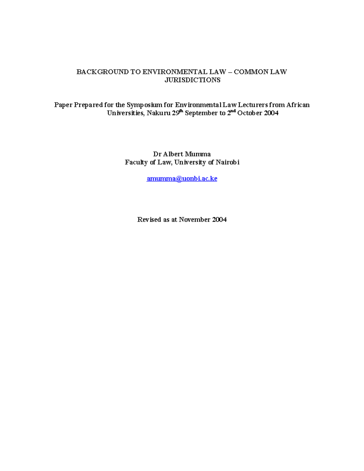 Common Law -Environmental Law paper - BACKGROUND TO ENVIRONMENTAL LAW ...