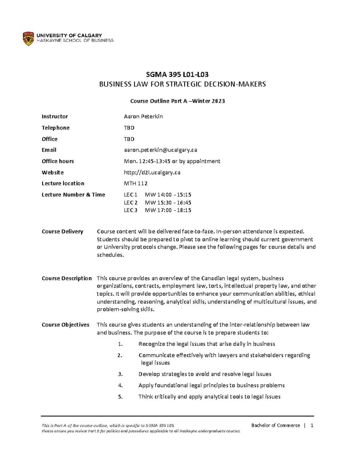 W23 SGMA 395 L01-L03 Course Outline - Part A - APeterkin - This is Part ...